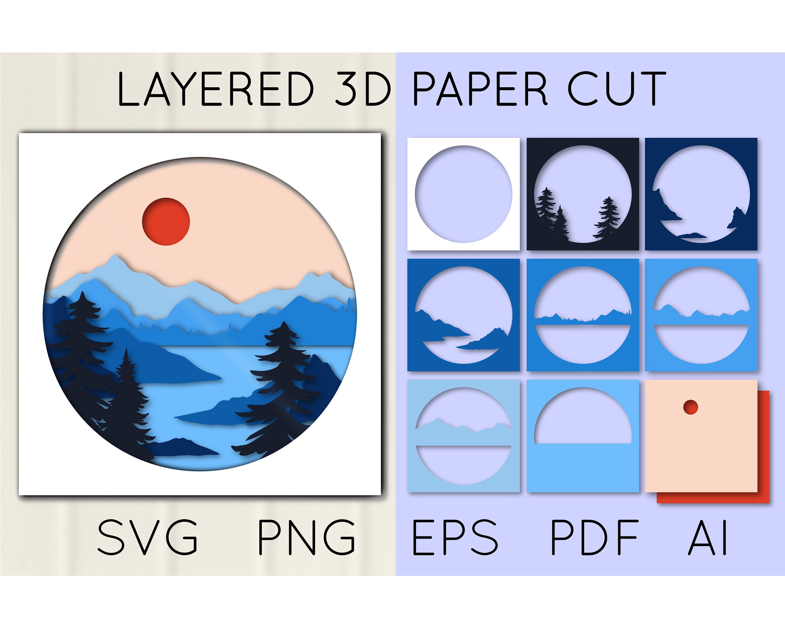 3D Landscapes Layered Papercut Bundle 4 in 1 Mountains - Etsy