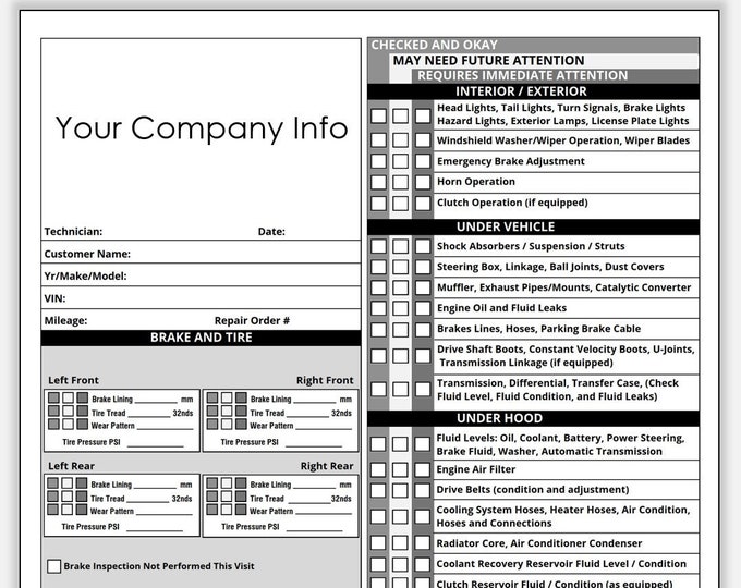 27 Point Visual Vehicle Inspection Form | Fillable PDF Multi-point ...