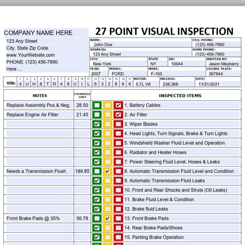 Visual Vehicle Inspection Report Fillable PDF Multi-point - Etsy Ireland