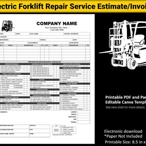 Forklift Repair Order, Estimate or Invoice, Industrial Equipment ...
