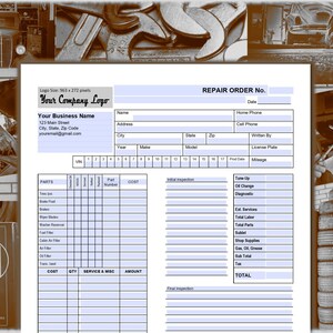 Auto Repair Order or Bill, Ticket, Invoice, Estimate and Auto Repair ...