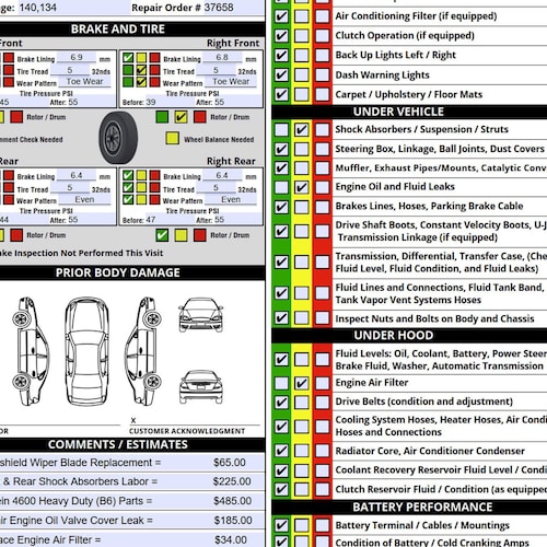 Visual Vehicle Inspection Report Fillable PDF Multi-point - Etsy Ireland