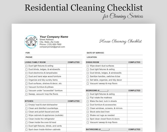 Commercial Cleaning Checklist for Reception Area, Lunch/kitchen Areas ...
