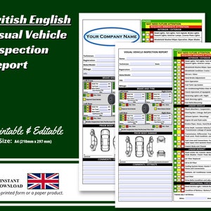 British English, Visual Vehicle Inspection Report, Fillable PDF Multi ...