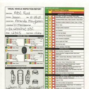 Visual Vehicle Inspection Report Multi-point Inspection - Etsy
