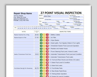 Visual Vehicle Inspection Report Fillable PDF Multi-point | Etsy UK