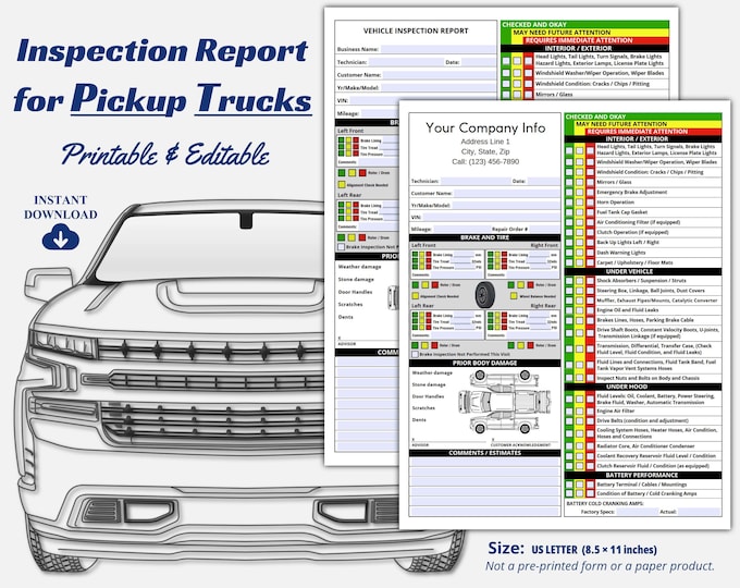 Vehicle Inspection Form PDF • Multi-point Inspection Checklist • Car ...