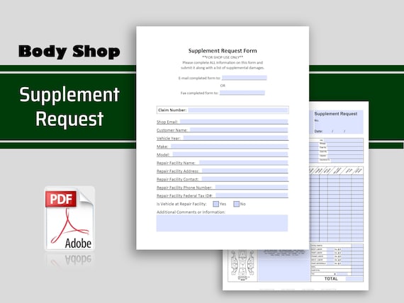 Auto Body Supplement Request Form 2 Page Body Shop Insurance - Etsy