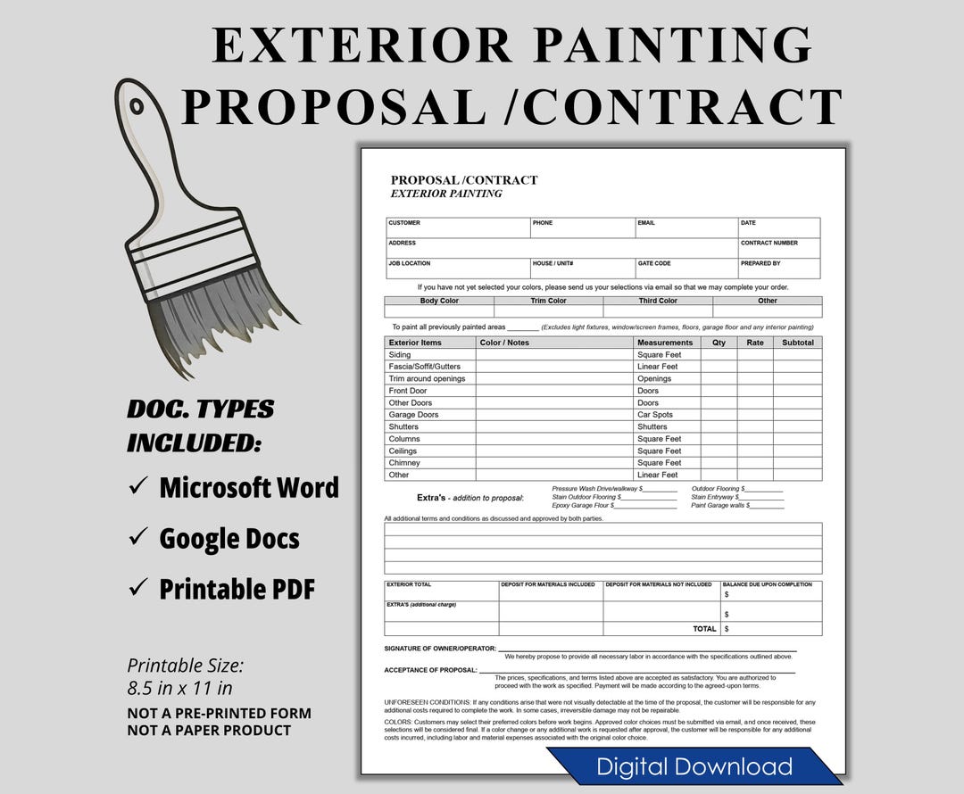 Exterior Painting Proposal, Estimate, Contract Template for Painting ...