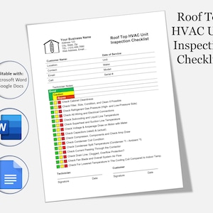 Commercial HVAC Roof Top Unit Inspection Performance Checklist Template ...