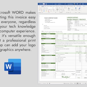 Landscaping Invoice or Work Order, Printable, Editable Invoice or ...