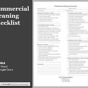 Commercial Cleaning Checklist for Reception Area, Lunch/kitchen Areas ...