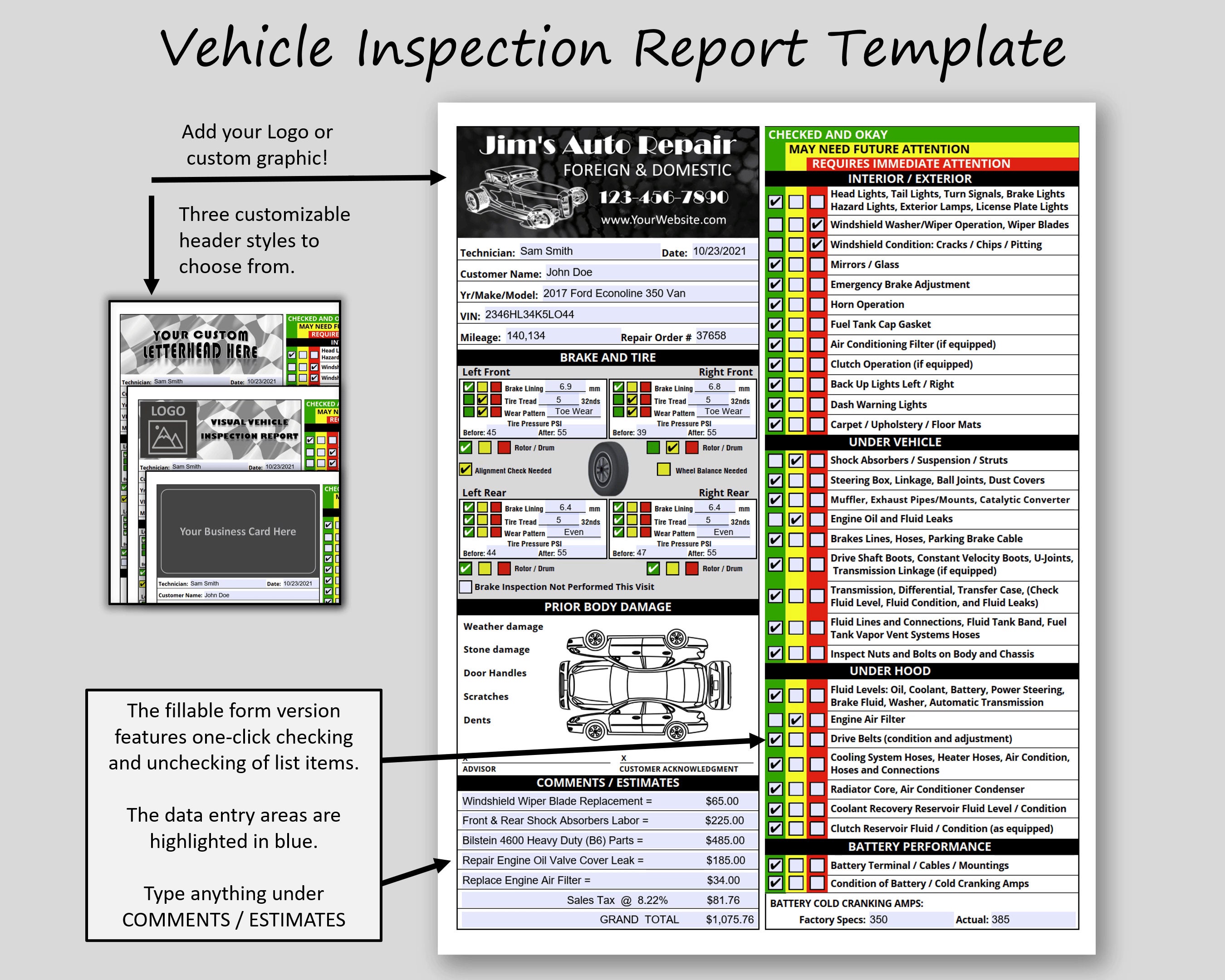 PDF Printable Vehicle Inspection Report EDITABLE Used Vehicle - Etsy ...
