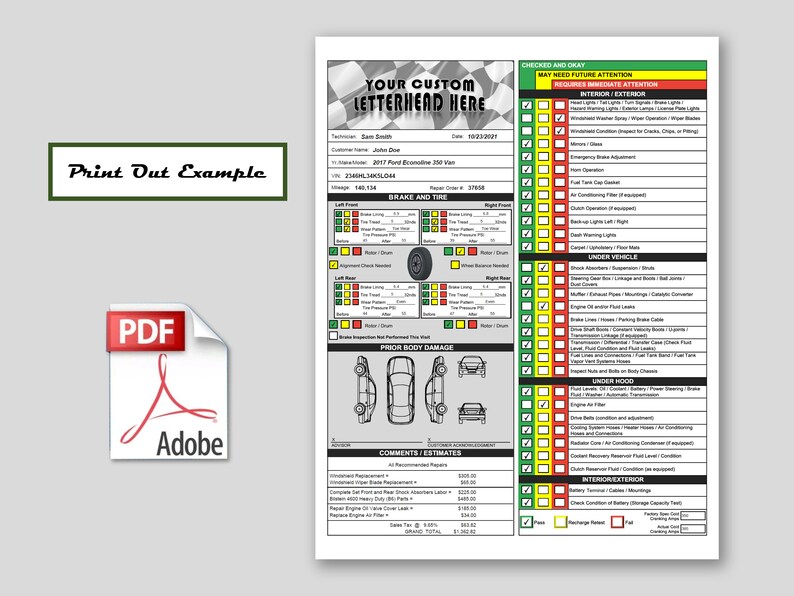 Visual Vehicle Inspection Report Fillable PDF Multi-point - Etsy