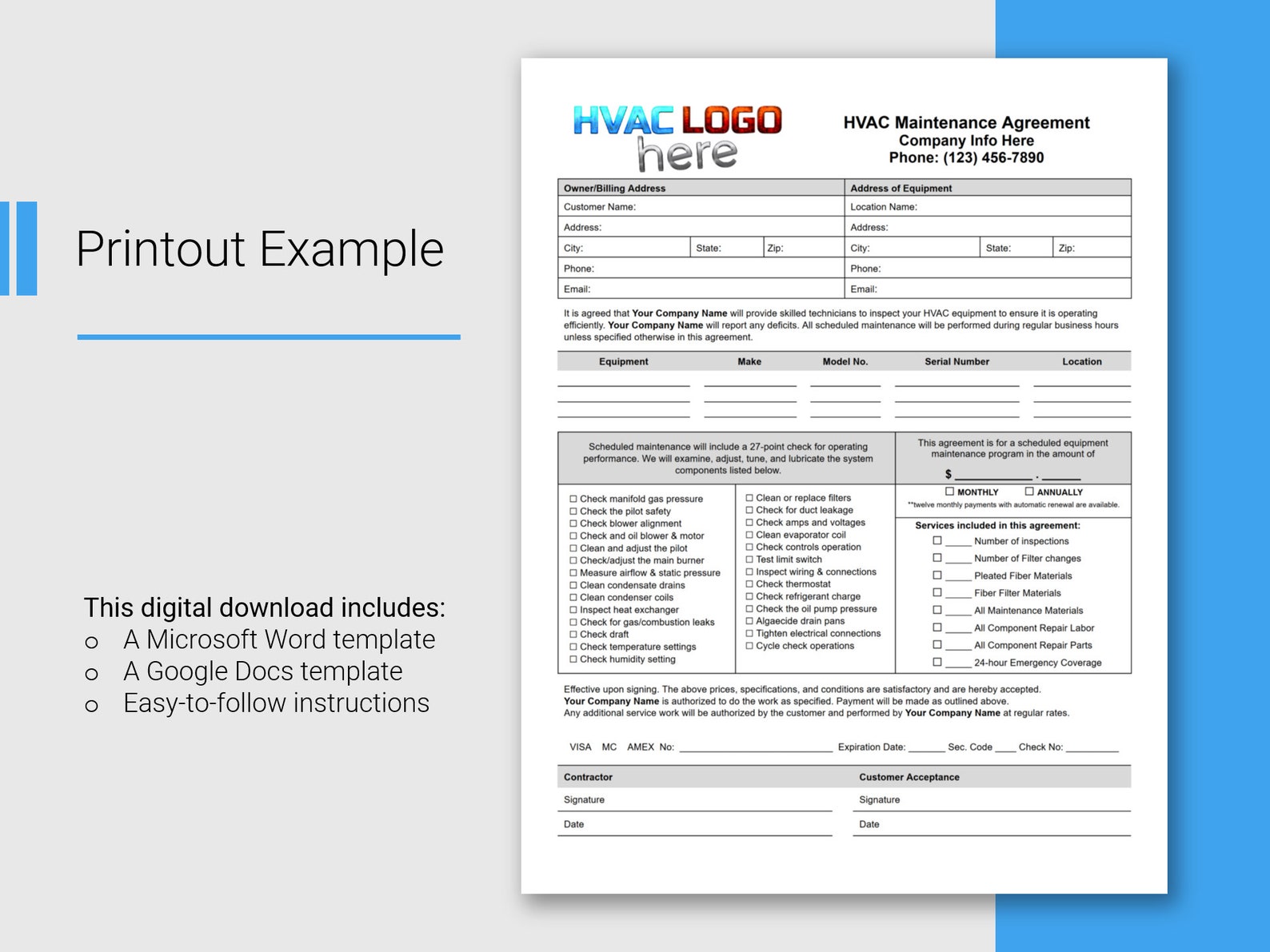 HVAC Maintenance Agreement Template, Preventative Maintenance Agreement ...