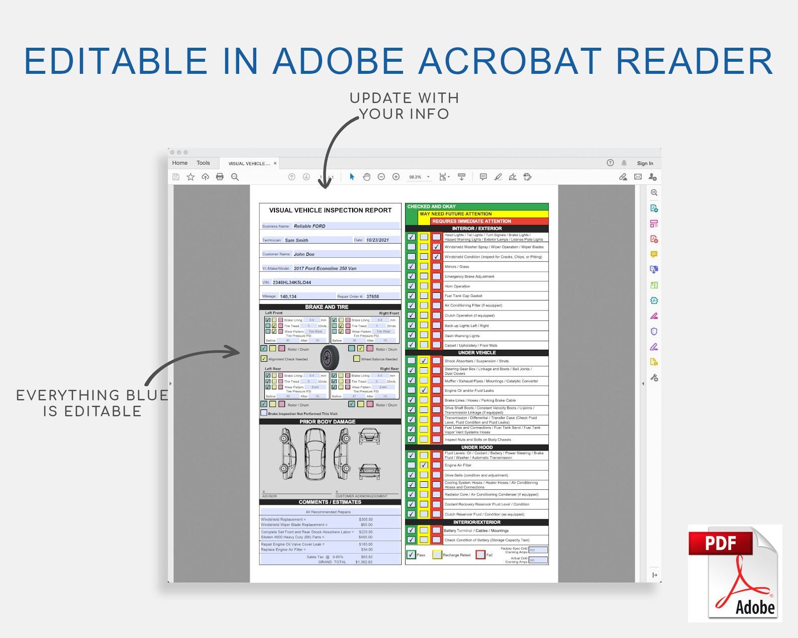 Visual Vehicle Inspection Report Fillable PDF Multi-point - Etsy