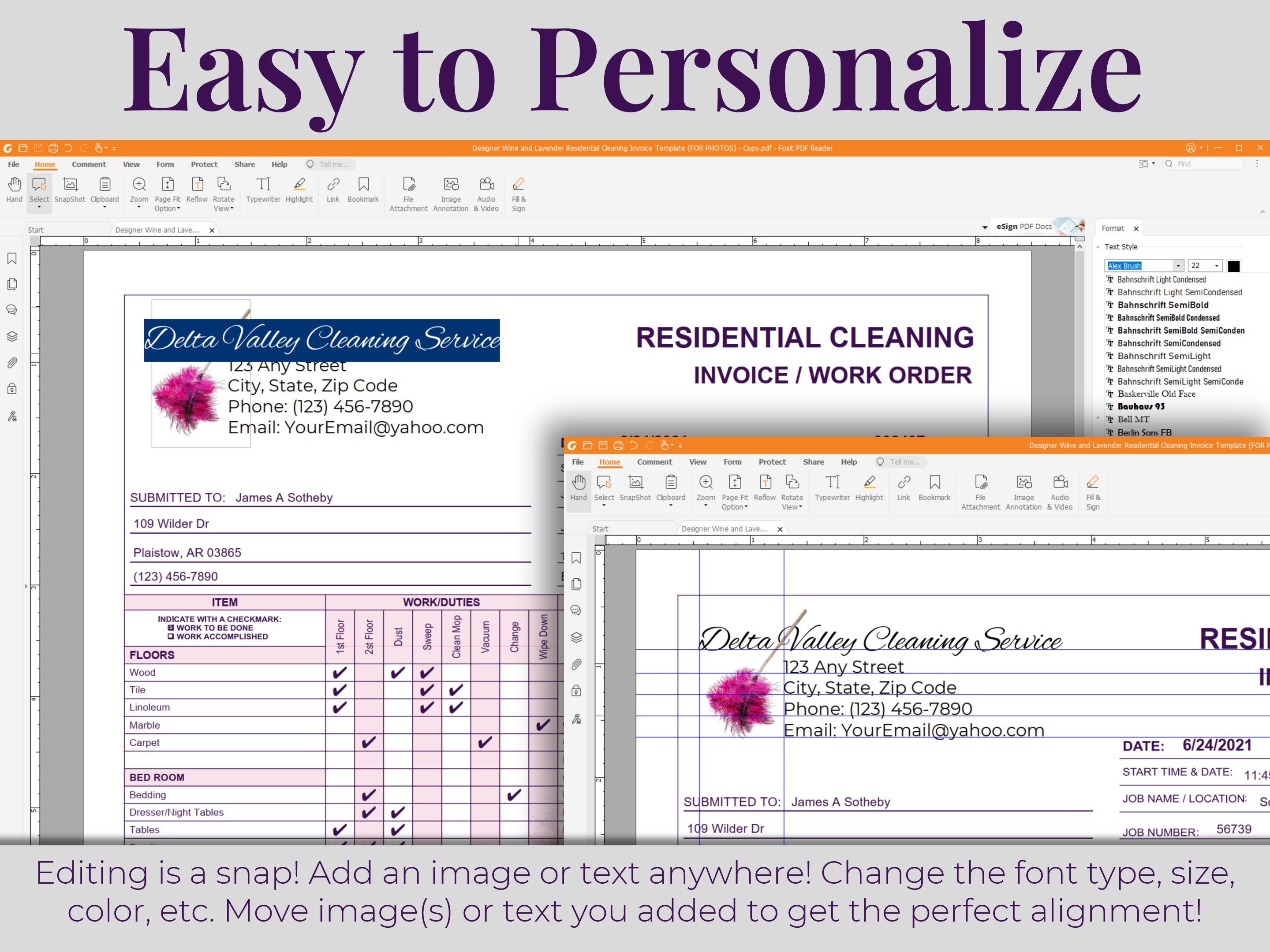 Designer Residential Cleaning Invoice Template in Wine and Lavender ...