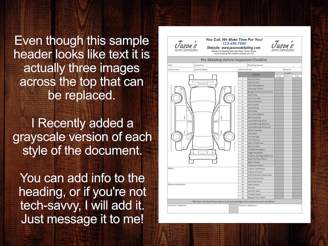 Pre-detailing Vehicle Inspection Checklist Form - Etsy