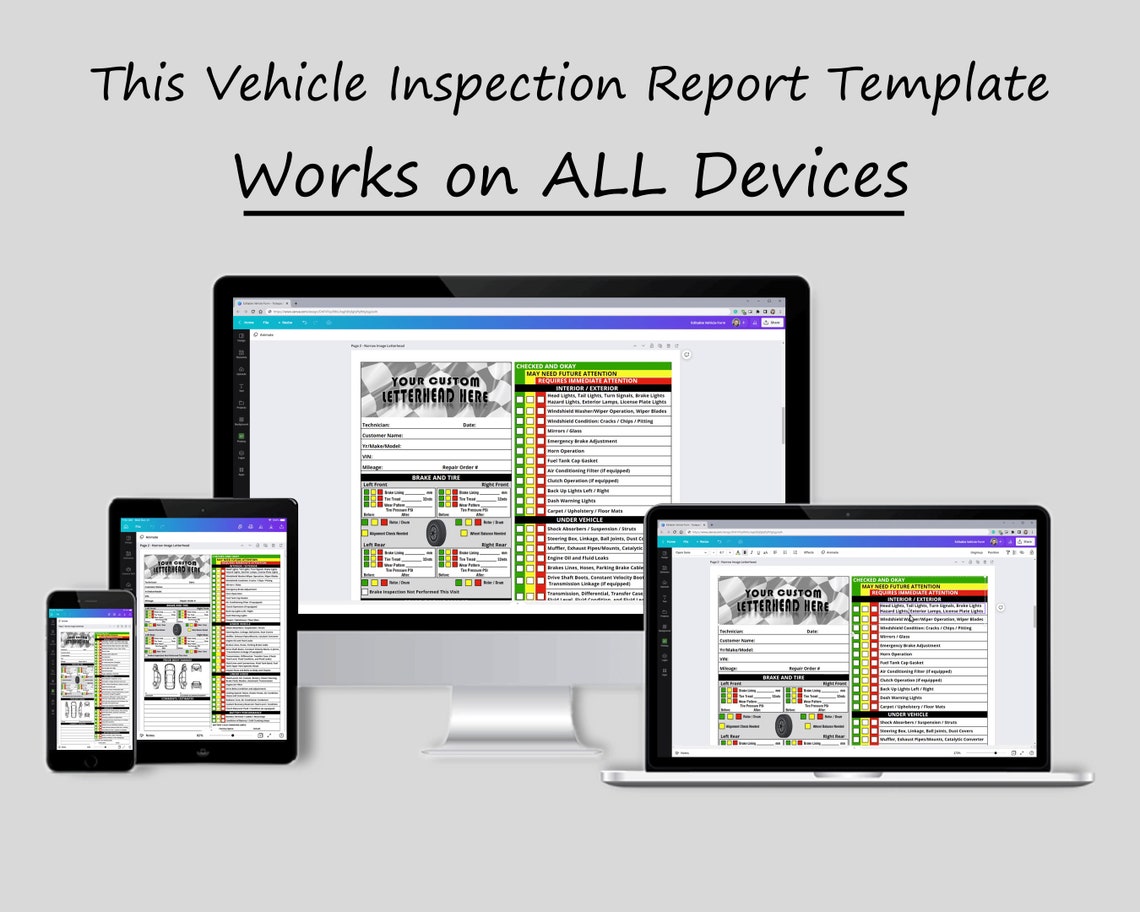 Visual Vehicle Inspection Report Fillable PDF Multi-point - Etsy Canada