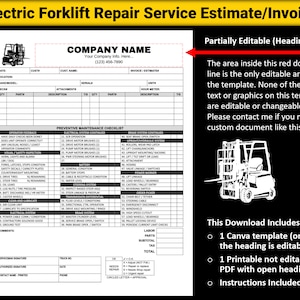 Forklift Repair Order, Estimate or Invoice, Industrial Equipment ...