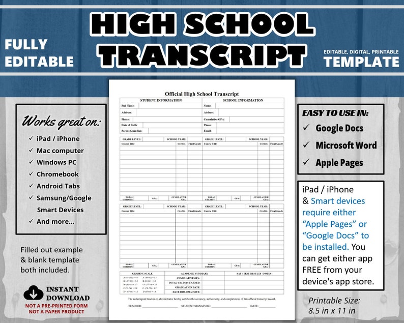 High School Transcript Template Google Docs. Editable High School ...