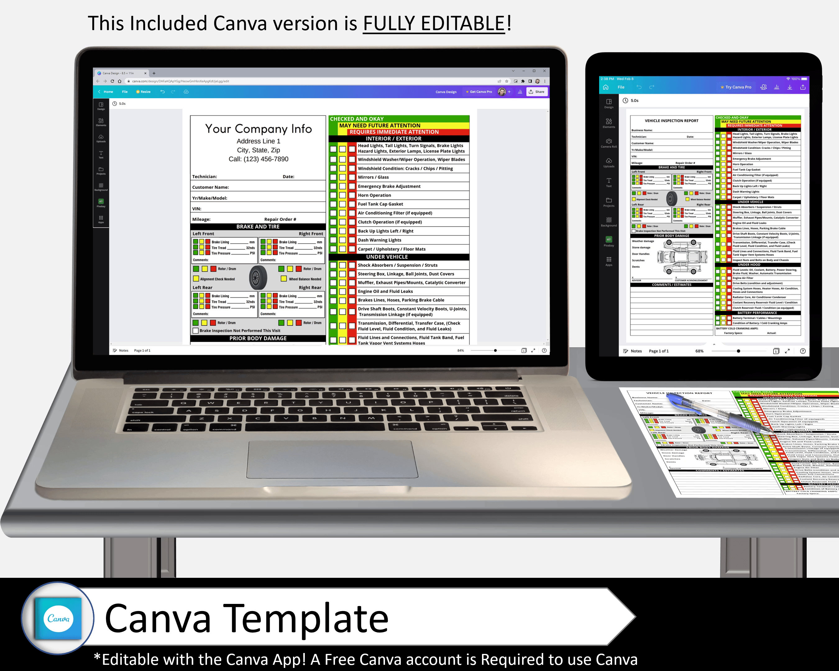 Pickup Truck Inspection Checklist, Vehicle Inspection Report, Multi ...