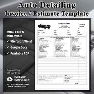 Auto Detailing Invoice Template or Estimate for Auto Services - Auto ...