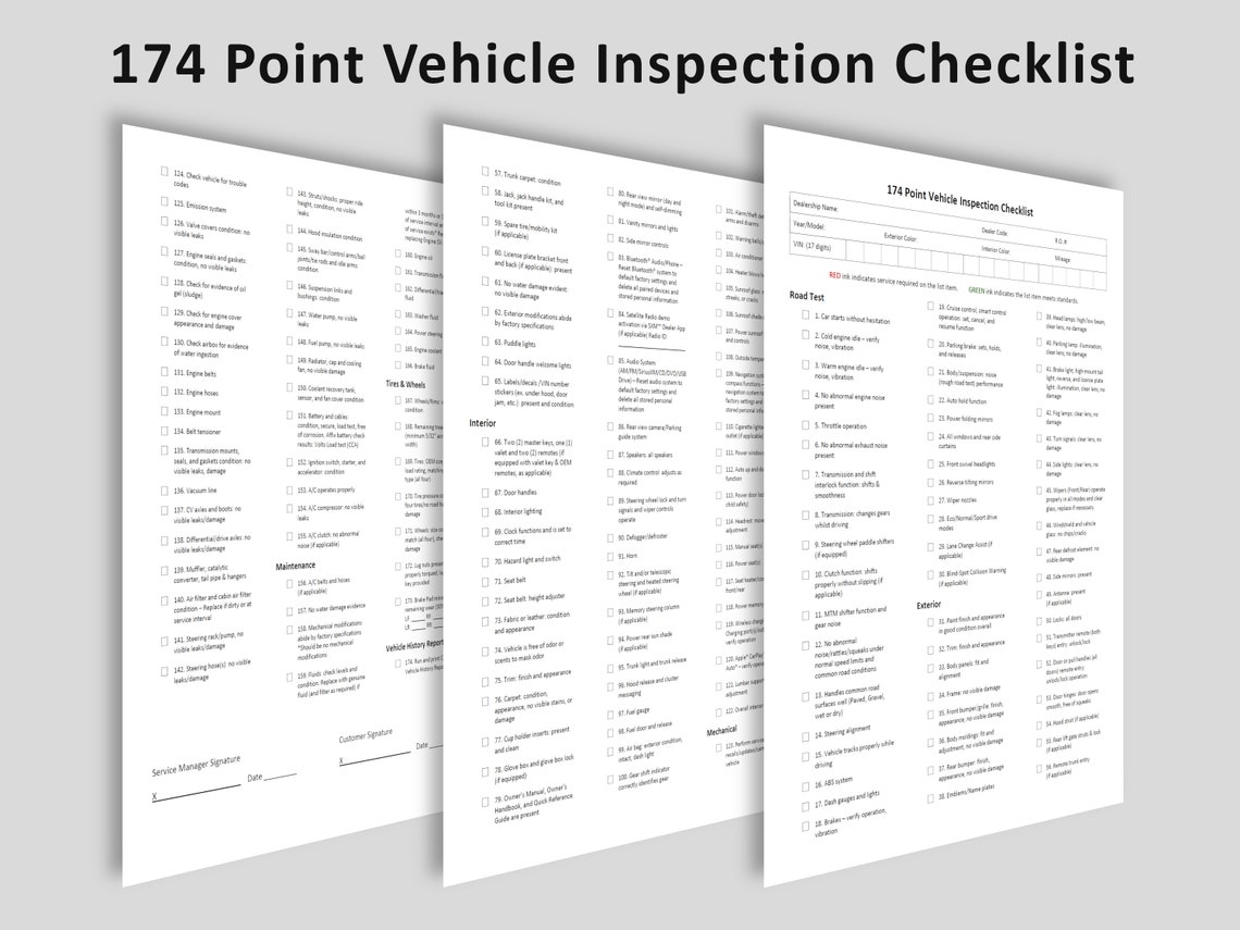 174 Point Vehicle Inspection Checklist WORD Multi-point Vehicle ...