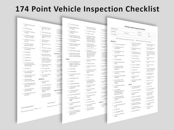 174 Point Vehicle Inspection Checklist WORD Multi-point | Etsy Australia