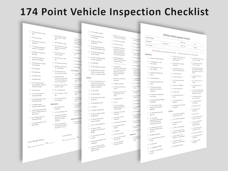 174 Point Vehicle Inspection Checklist | WORD Multi-point Vehicle ...