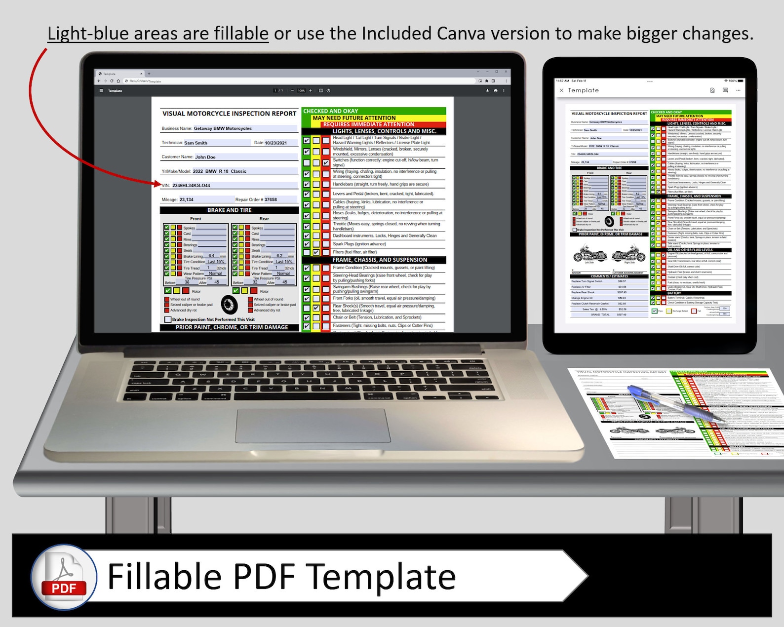 Visual Motorcycle Inspection Report Fillable PDF Multi-point Motorcycle ...