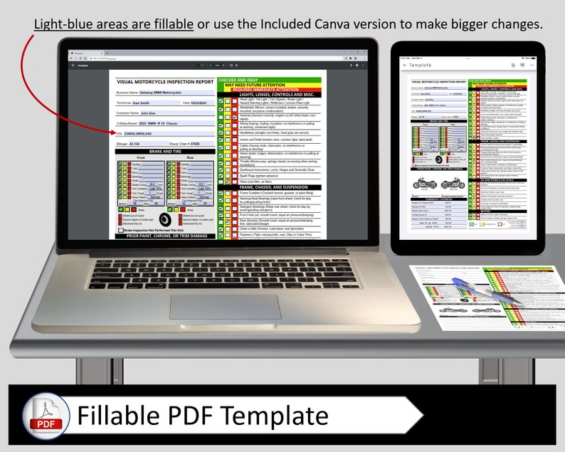 Visual Motorcycle Inspection Report | Fillable PDF Multi-point ...
