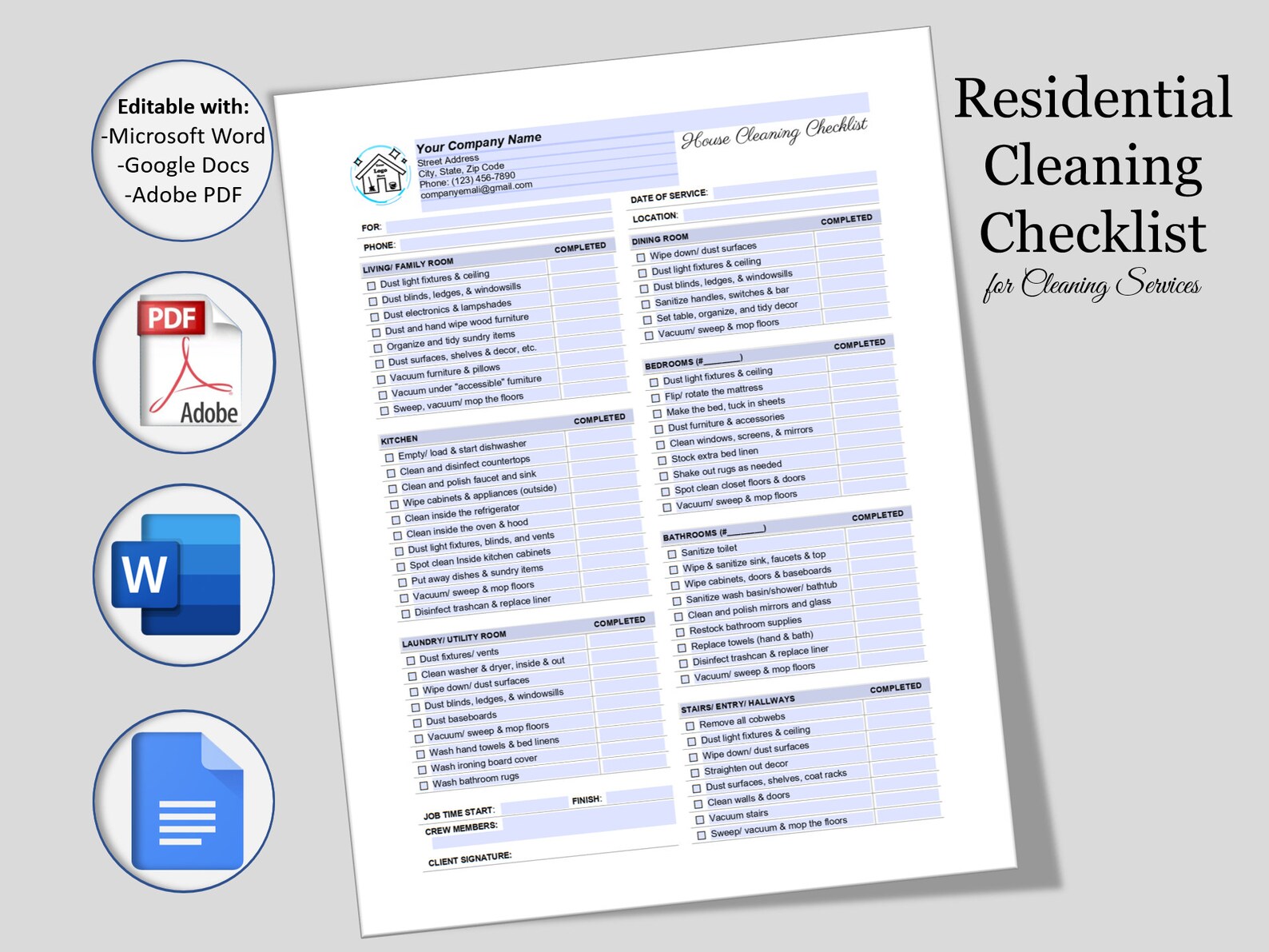 Cleaning Checklist for Cleaning Service Pro Residential House - Etsy