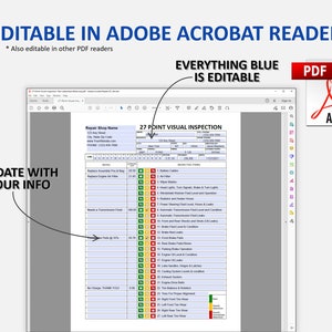 27 Point Visual Vehicle Inspection Form Fillable PDF - Etsy UK