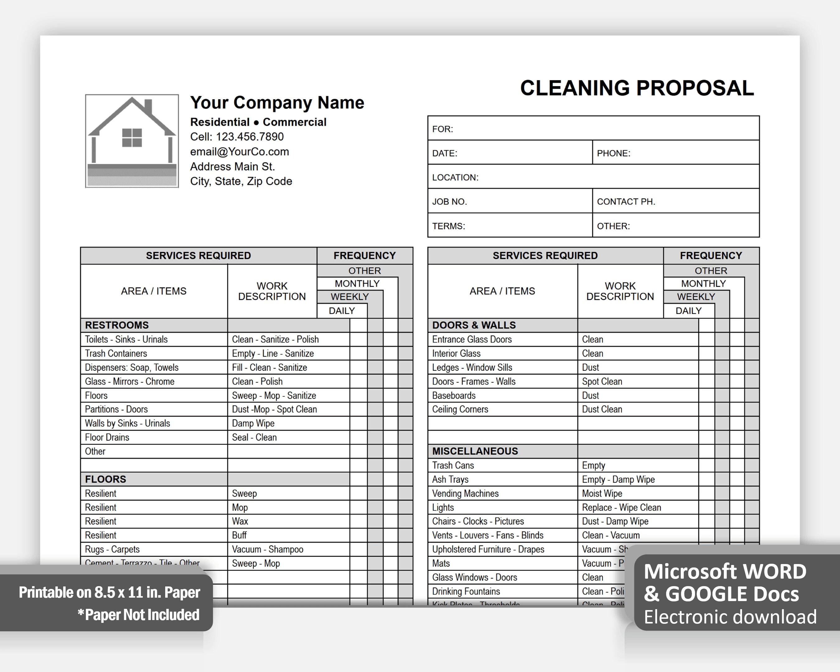 Gray Cleaning Proposal Template WORD Commercial Cleaning Etsy