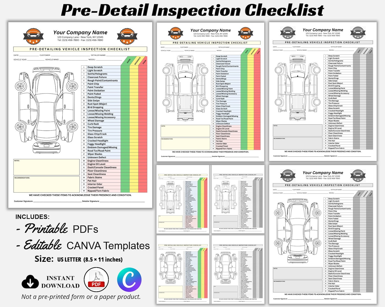 Car Detailing Template, Auto Detailing Template, Pre-detailing Vehicle ...