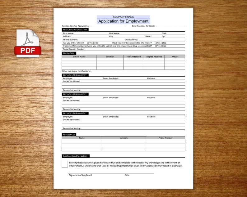 Application for Employment Pdf Printable, Application for Employment ...