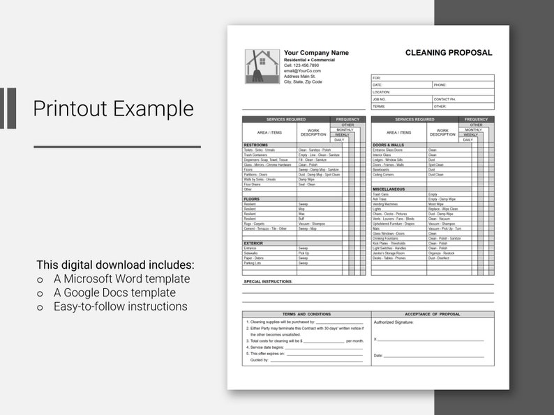 Gray Cleaning Proposal Template WORD Commercial Cleaning - Etsy