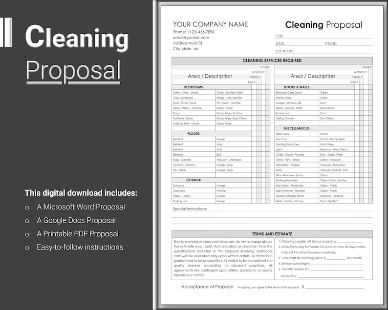 EDITABLE Cleaning Proposal, WORD, Cleaning Estimate Template ...