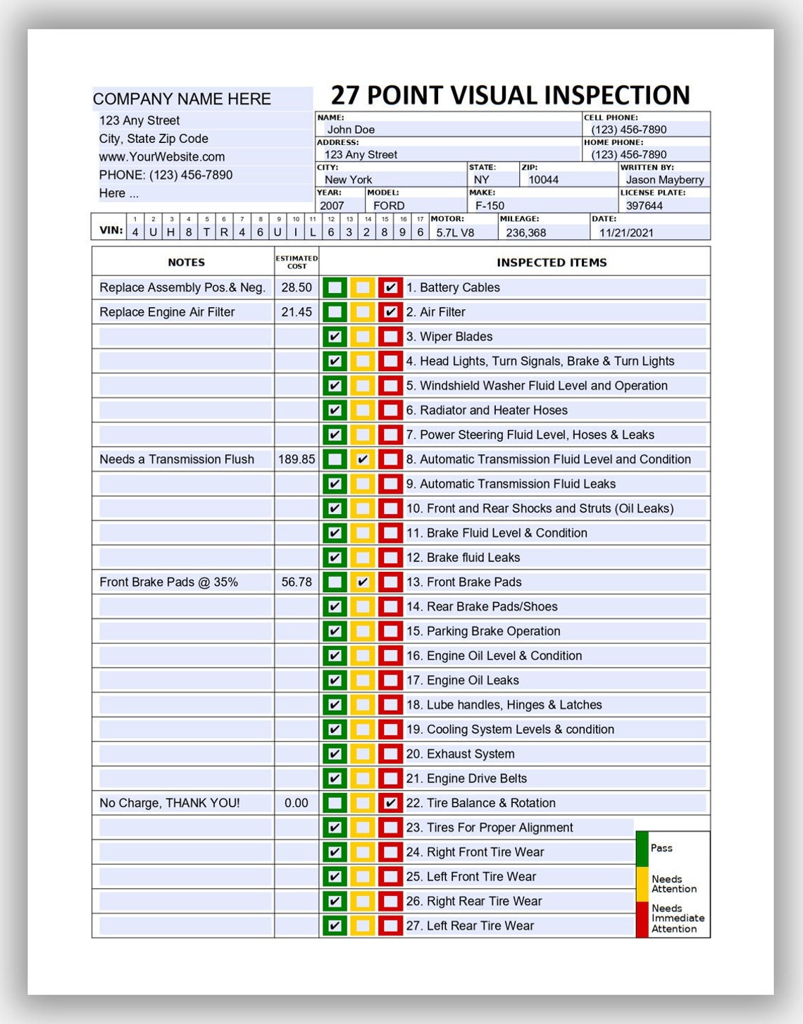 27 Point Visual Vehicle Inspection Form Fillable PDF Multi-point ... 27 Point Visual Vehicle Inspection Form Fillable PDF Multi-point ...