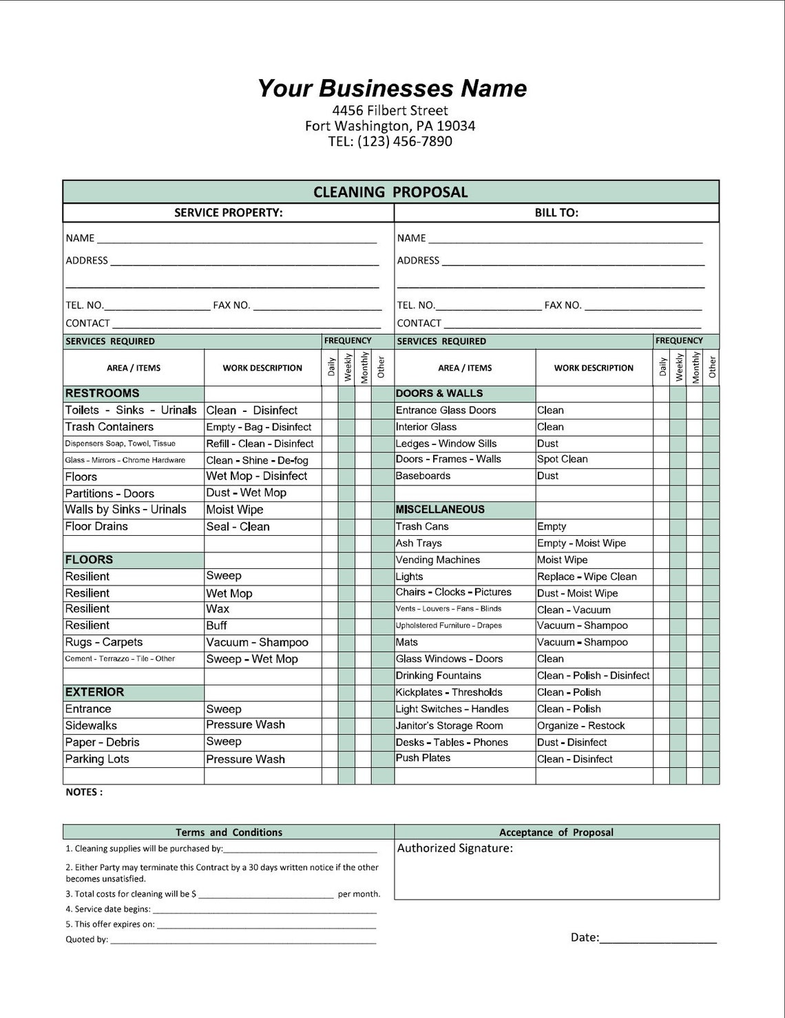 Cleaning Proposal Form in 2 Sizes A4 & US Letter - Etsy