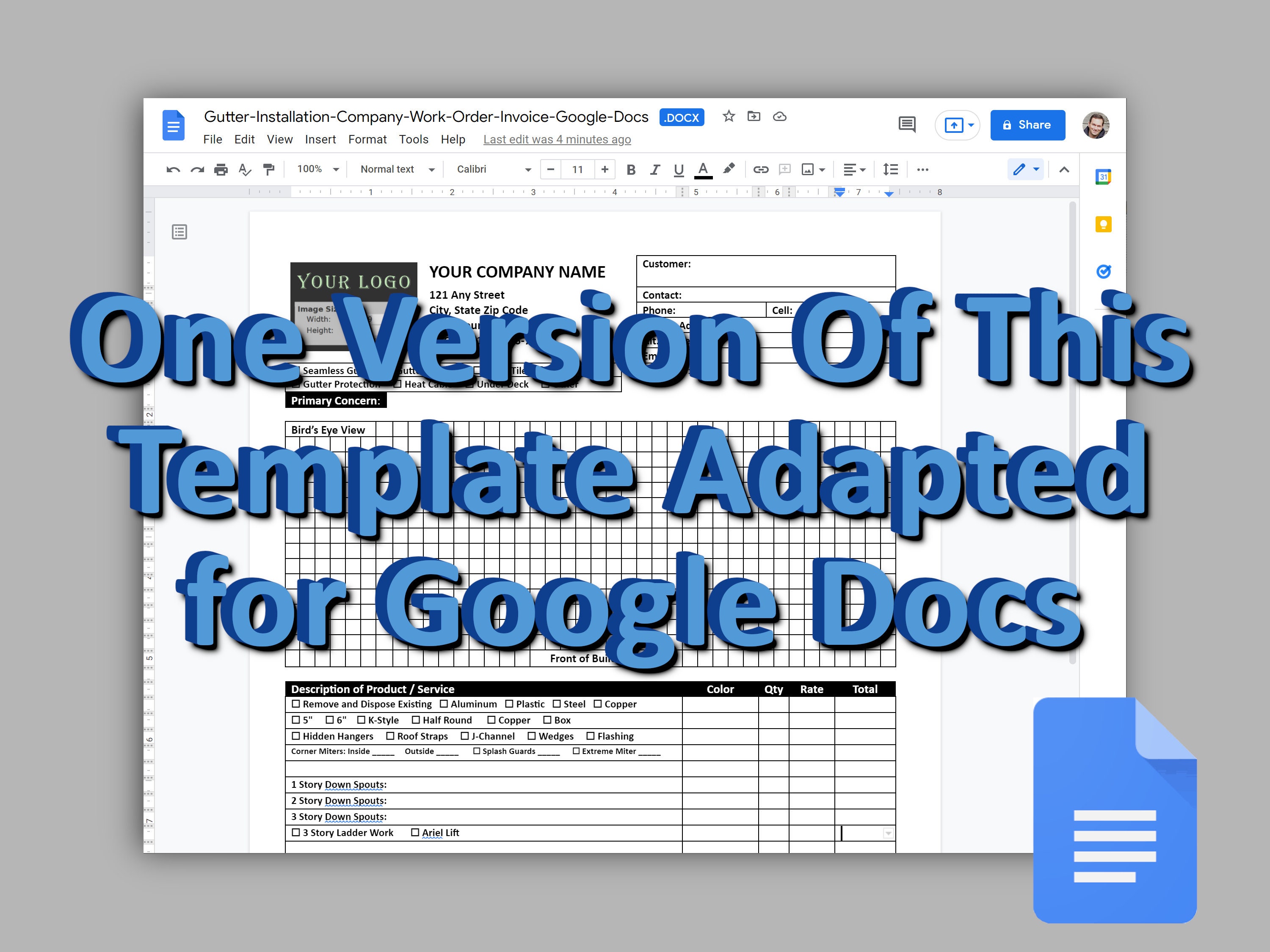 Rain Gutter Installation Company Estimate Invoice or Work - Etsy