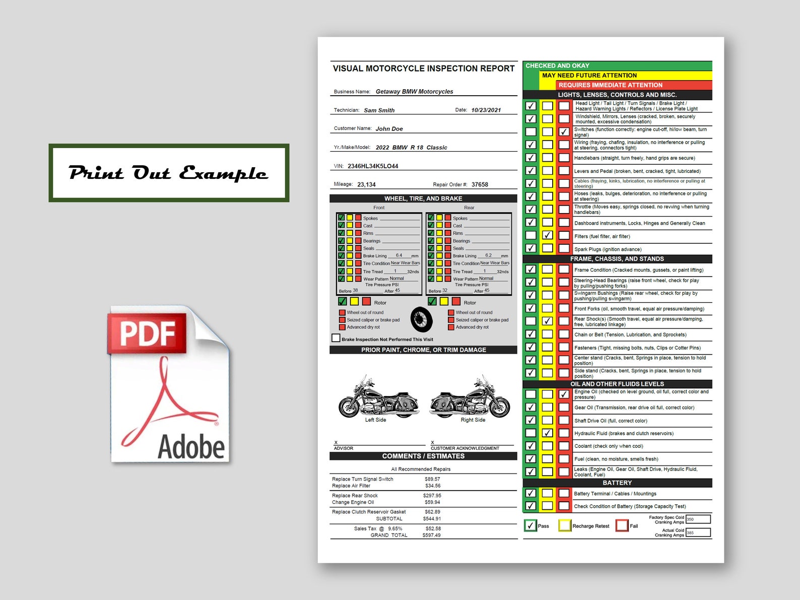 Visual Motorcycle Inspection Report Fillable PDF Multi-point Motorcycle ...