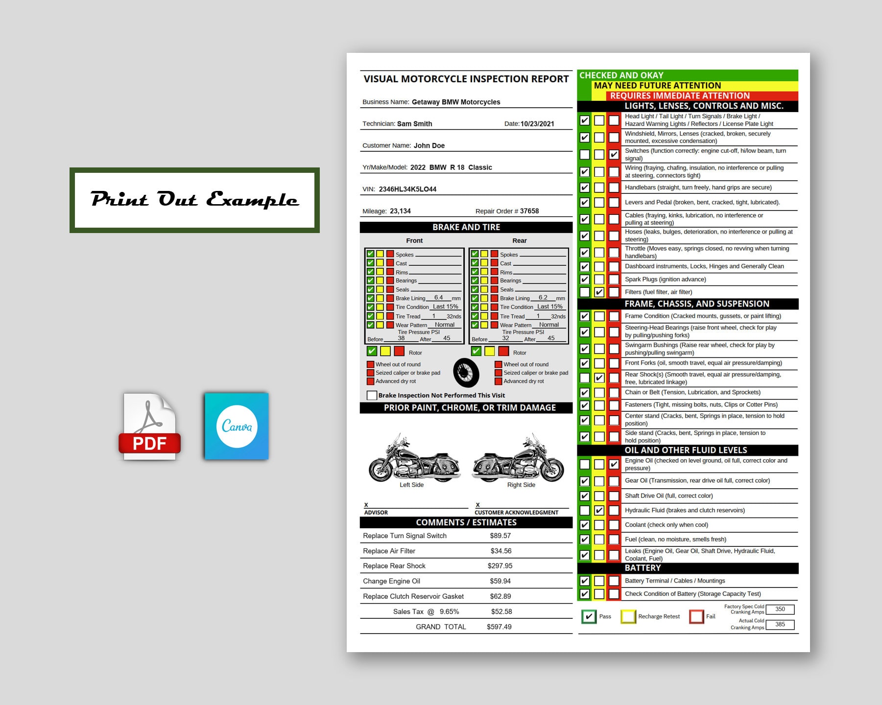 Visual Motorcycle Inspection Report | Fillable PDF Multi-point ...