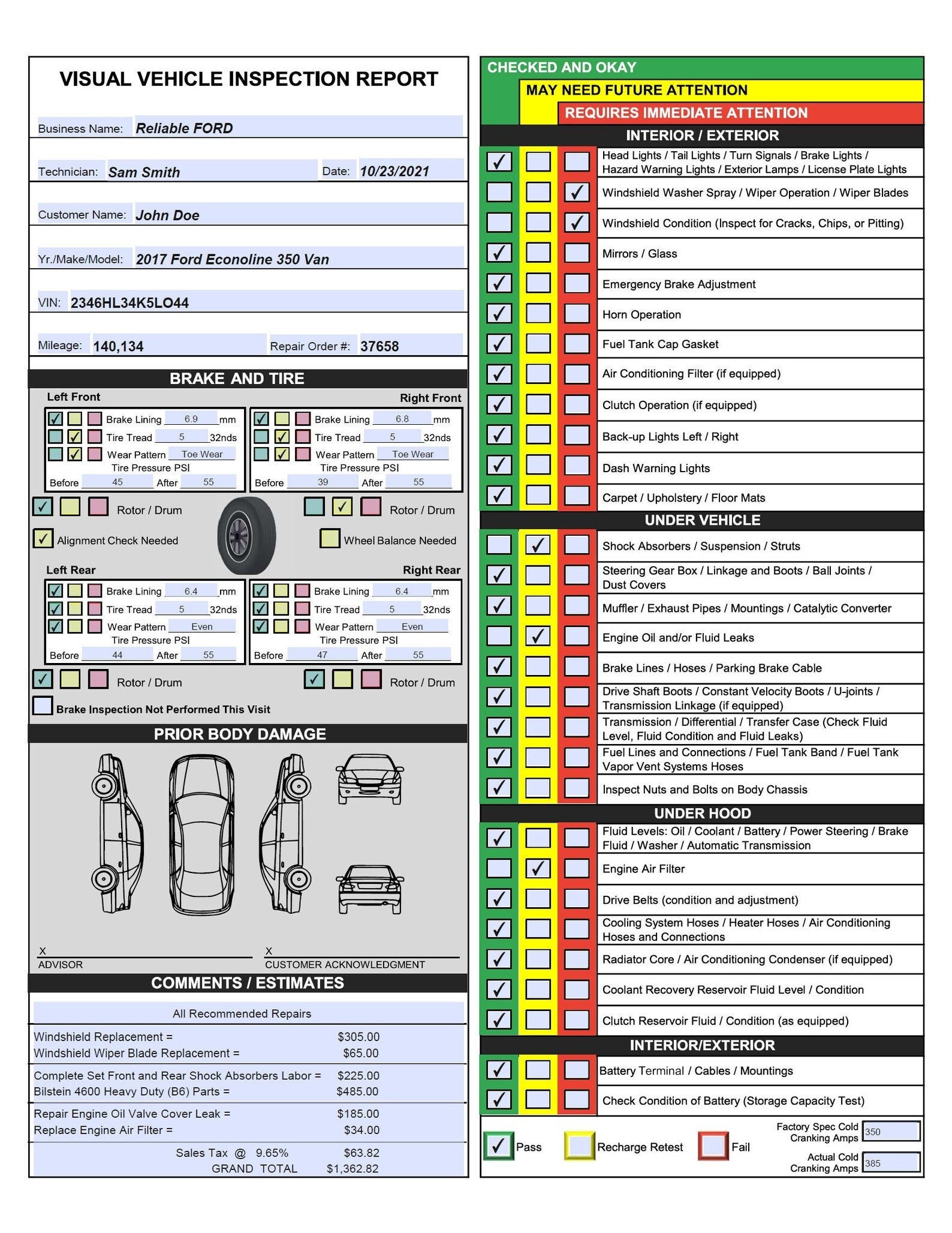Visual Vehicle Inspection Report Fillable PDF Multi-point | Etsy UK