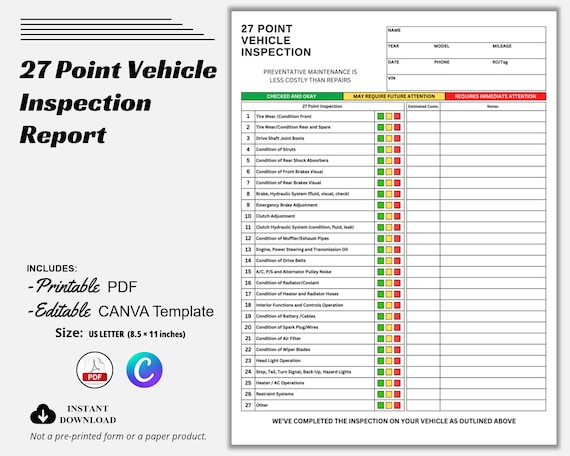 Printable Vehicle Inspection Checklist