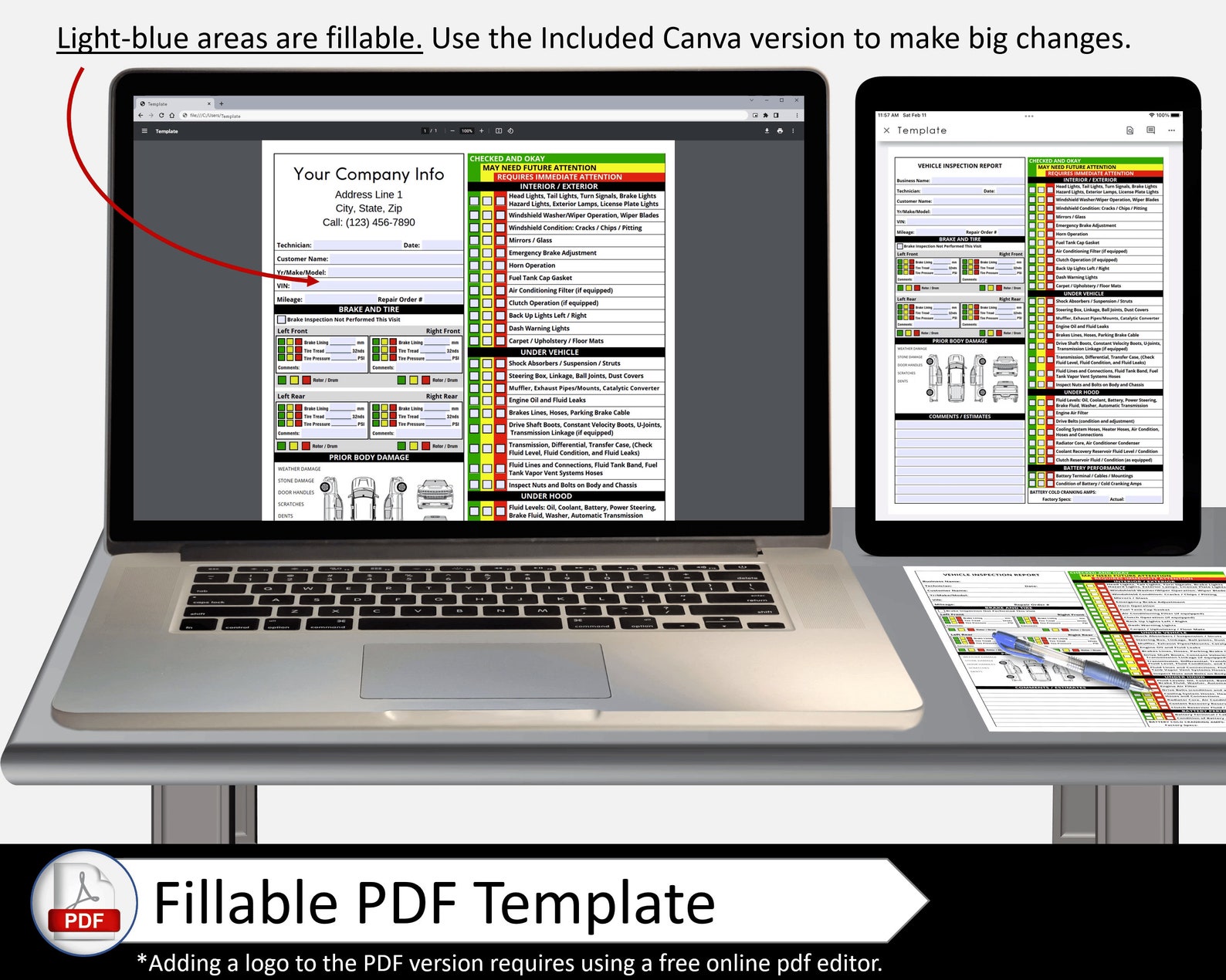 PDF Printable Vehicle Inspection Report for Pickup Trucks, Editable ...