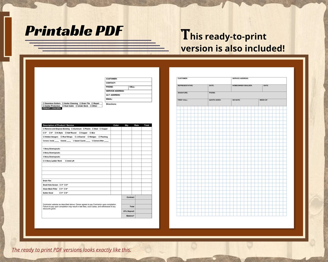 Rain Gutter Installation Estimate, Invoice & Work Order Template ...