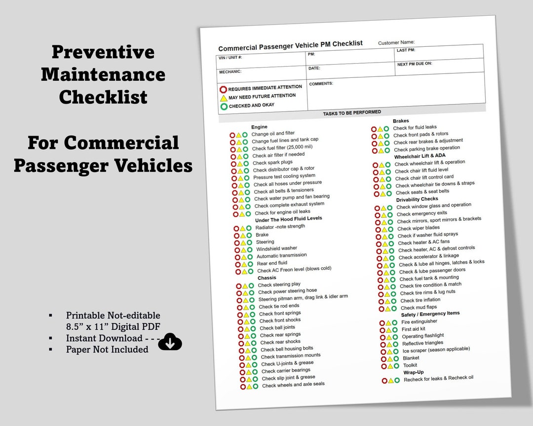 Preventive Maintenance Checklist for Vehicles PDF, Commercial Passenger ...