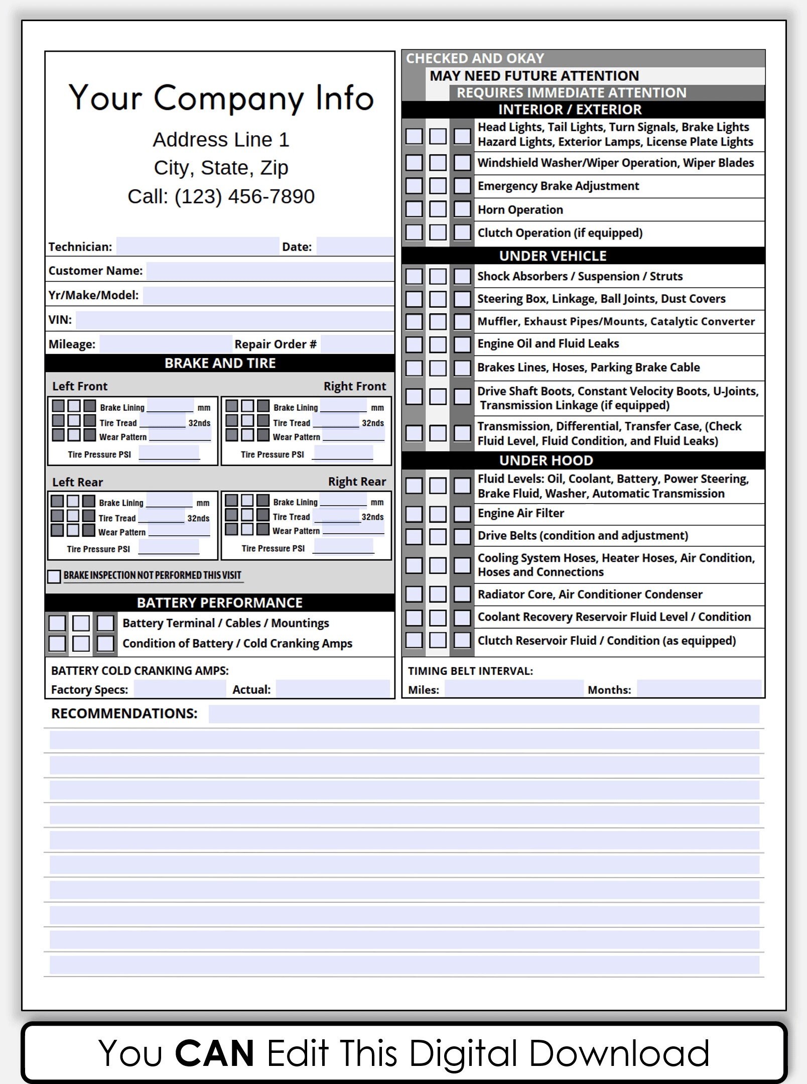 Basic Vehicle Inspection Report GRAY COLOR Auto Inspection - Etsy